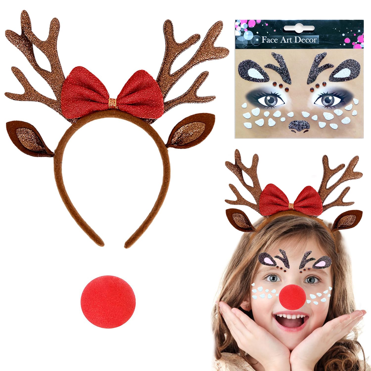 Amazon.com: Ausejopeac Christmas Reindeer Antlers Headbands with Red ...