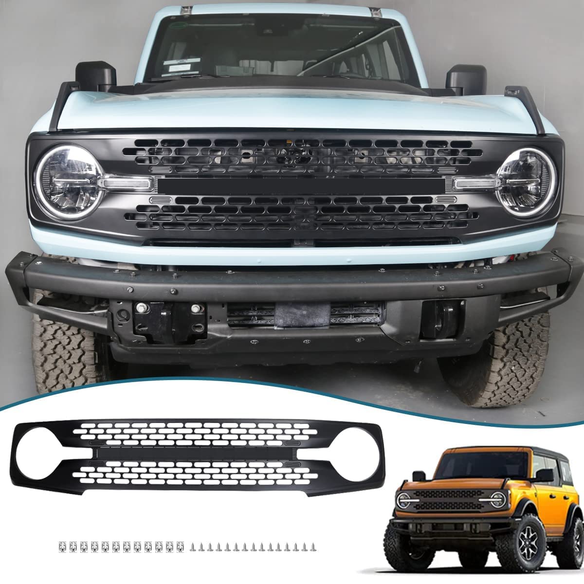 Buy Fgo-togo Black Front Grill Grille for Ford Bronco 2021 2022 Front ...