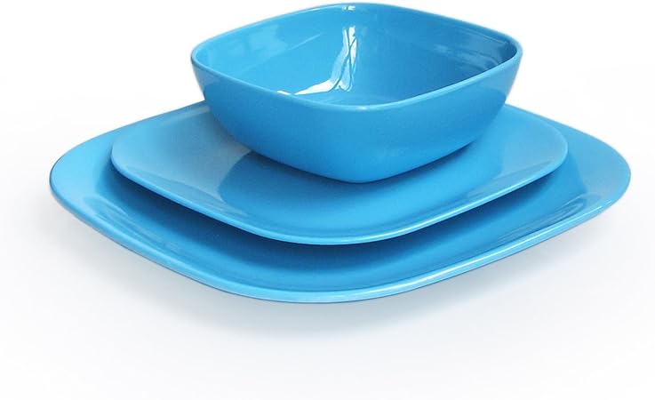 Amazon.com | American Atelier Square 12-Piece Dinnerware Set, Blue ...