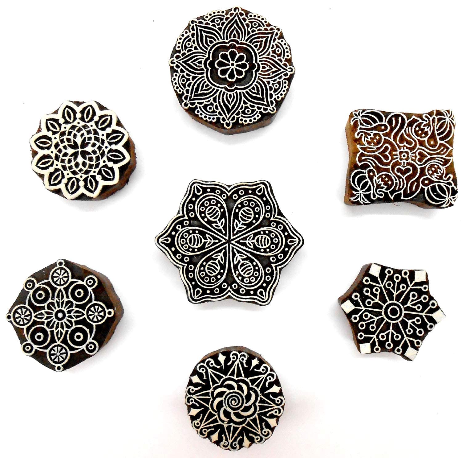 Amazon.com: Crafts of India Rangoli Design Wooden Blocks for Stamping ...