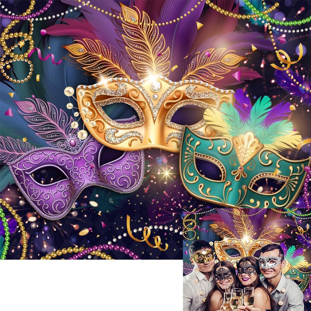 Amazon.com : Mardi Gras Backdrop for Festival Carnival Masquerade Gold ...