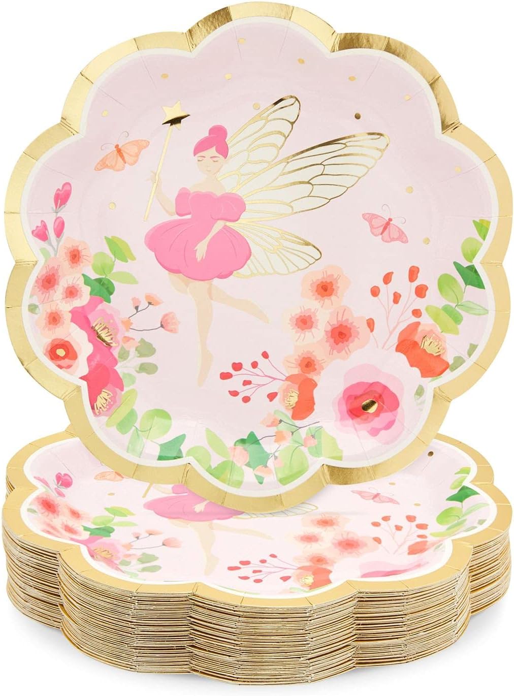 Amazon.com: Sparkle and Bash Fairy Tea Party Paper Plates for Girls ...