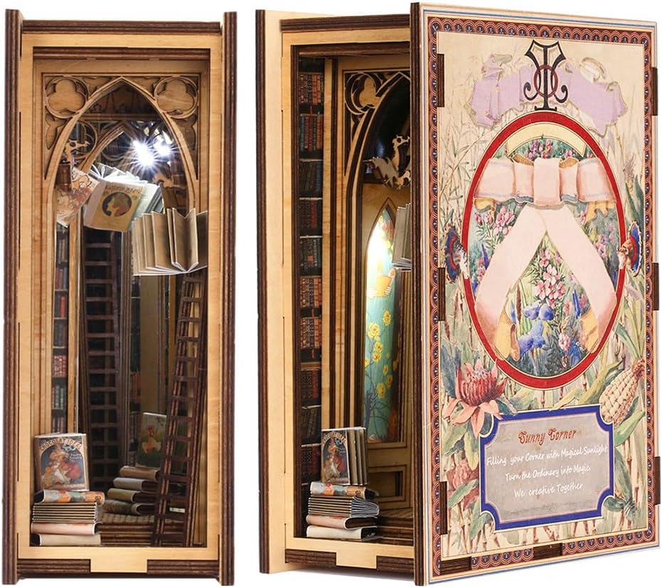 CUTEBEE DIY Book Nook Kit Bookshelf Insert Bookend Stand Bookcase Book ...