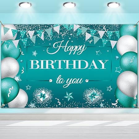 Amazon.com: Teal Birthday Banner Turquoise and Silver Green Birthday ...