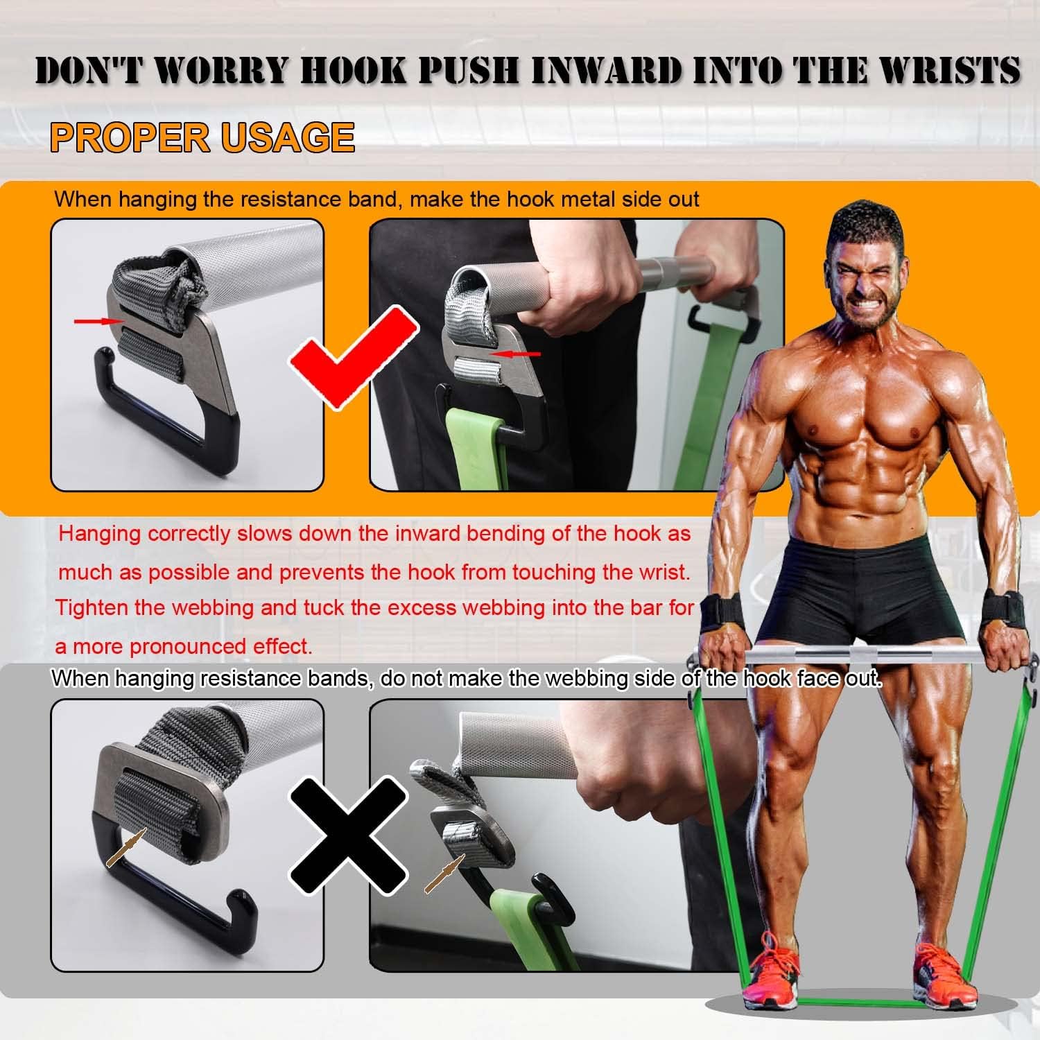 J Bryant Resistance Band Bar 21.6″ with Large Hook Heavy Duty Bar ...