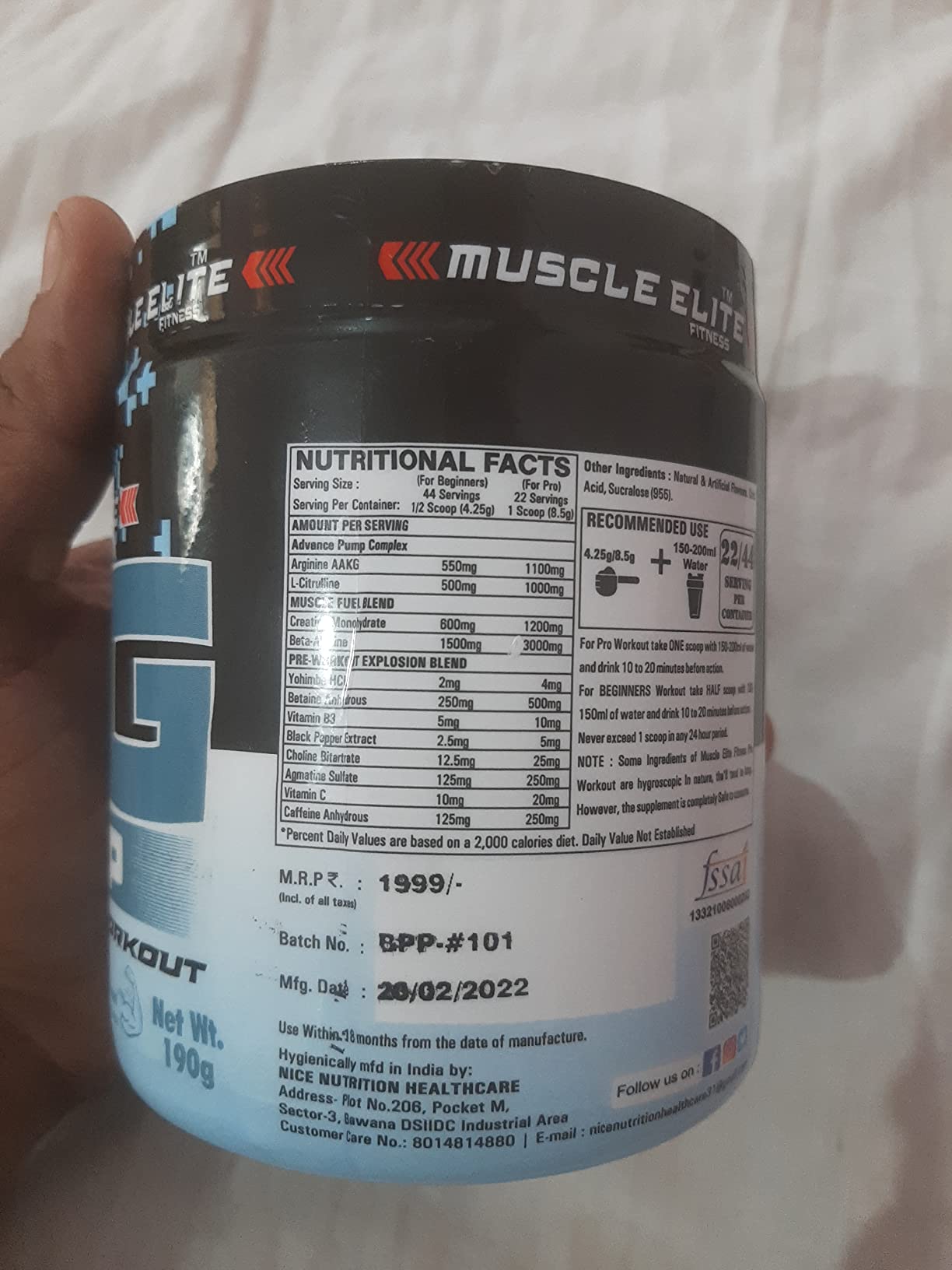 MUSCLE ELITE FITNESS BIG PUMP Pre Workout Supplement 44/22 Serving ...