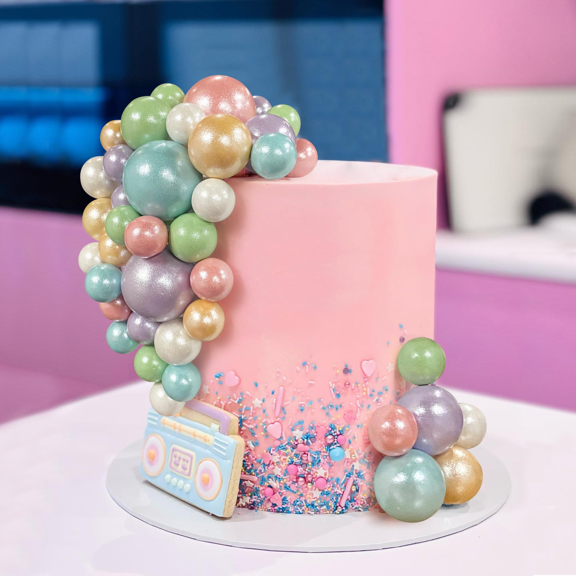 56 PCS Ball Cake Picks Colorful Ball Shaped Cake Topper Pearl Balls ...