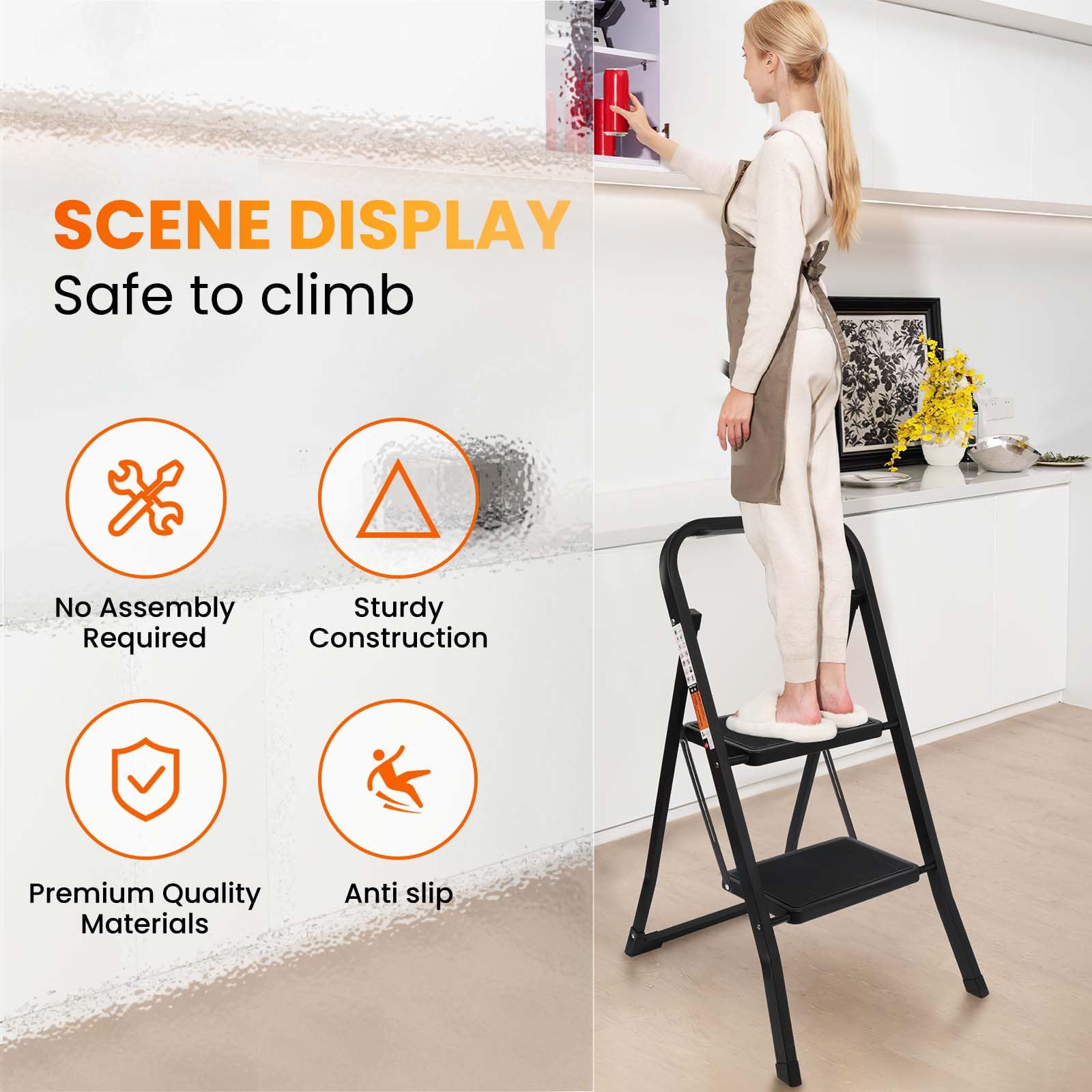 Snapklik.com : RIKADE 2 Step Ladder, Lightweight Folding Step Stool For ...