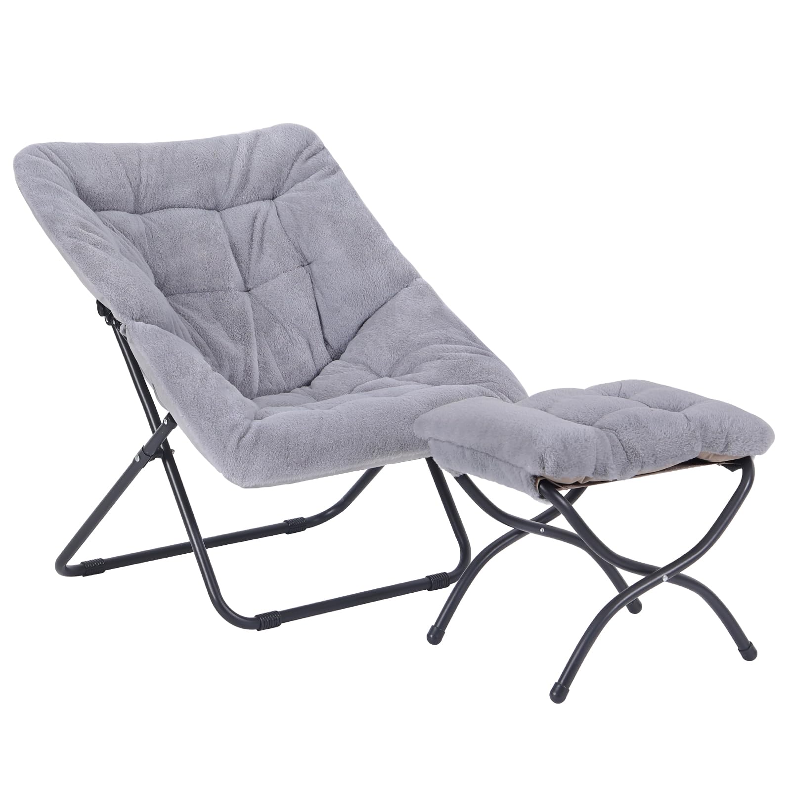Comfy Saucer Chair with Ottoman, Oversized Folding Faux Fur Chair Soft ...
