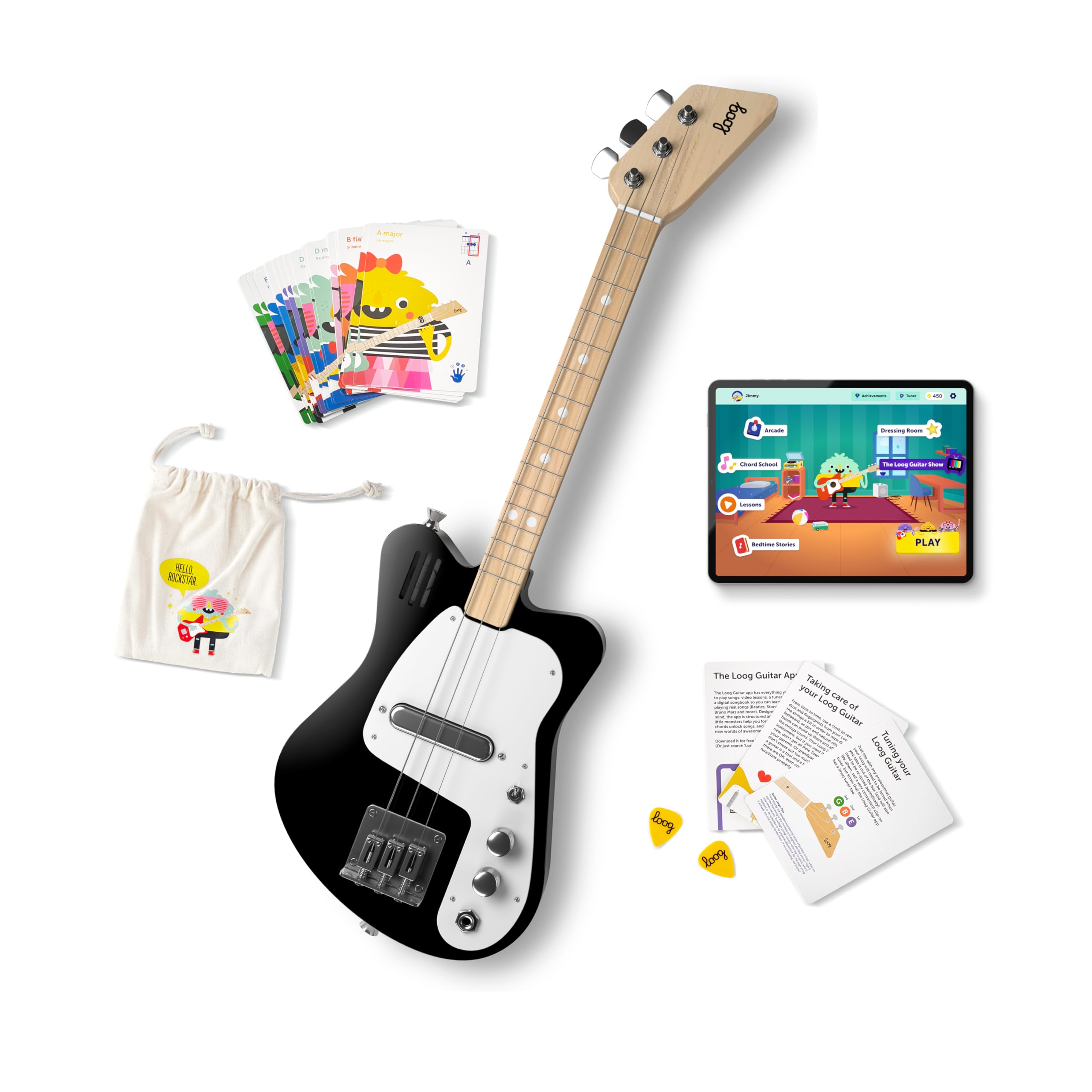 Amazon.com: Loog Mini Electric kids Guitar for Beginners built-in Amp ...
