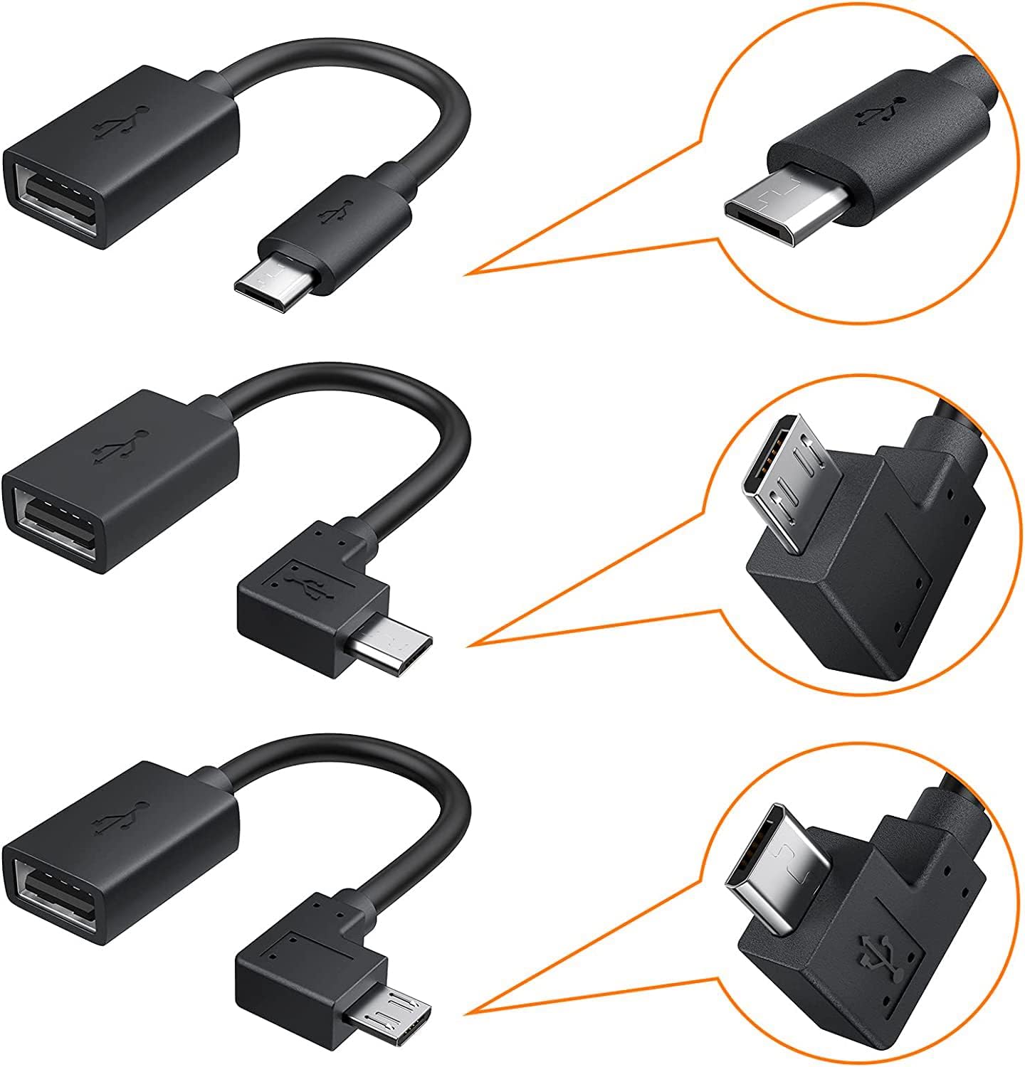 Amazon.com: CableCreation [3 Pack] Short Micro USB OTG Cable, Micro USB ...