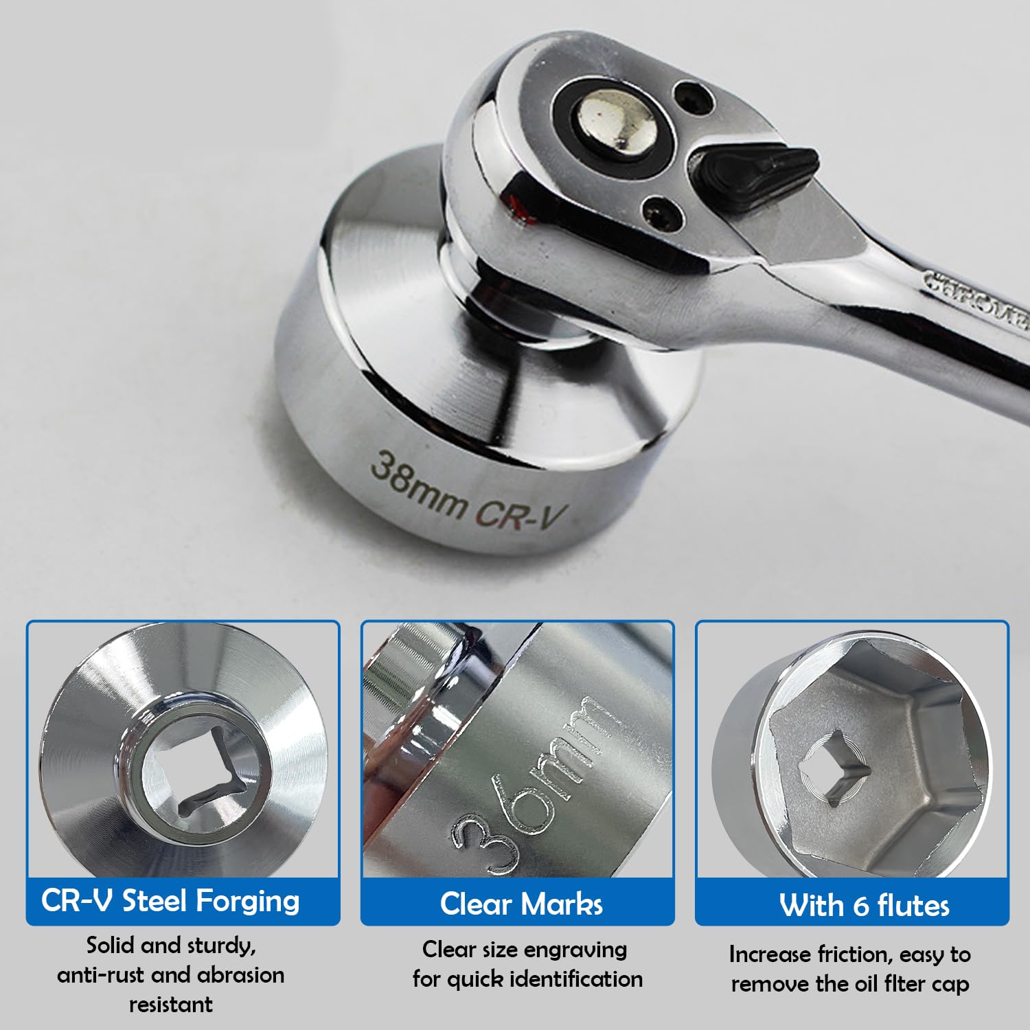 Snapklik.com : 7 Pcs Oil Filter Wrench Socket Set, 3/8 Inch Drive Low ...