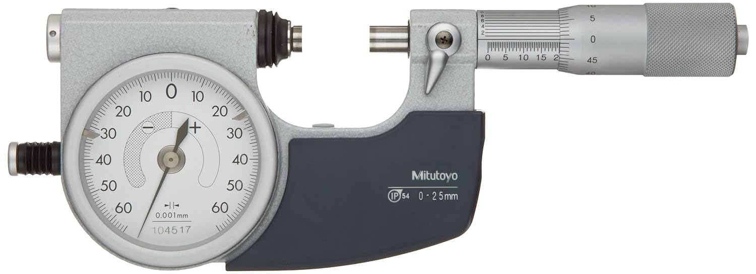 Mitutoyo 510-141 Dial Indicating Micrometer, Ratchet Stop, 0-25mm Range ...