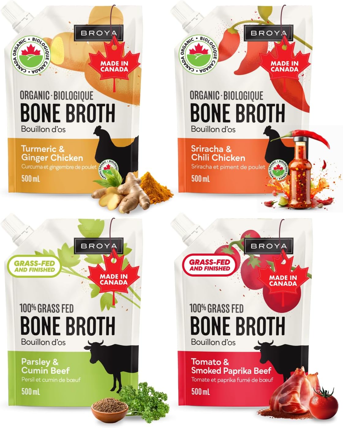 Broya Organic Bone Broth Variety Pack - Four Gourmet Flavors