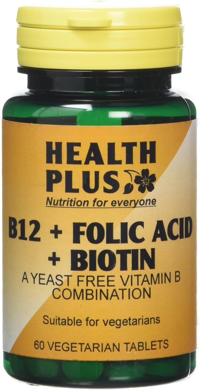 Health Plus B12 + Folic Acid + Biotin Vitamin B Supplement - 60 Tablets ...