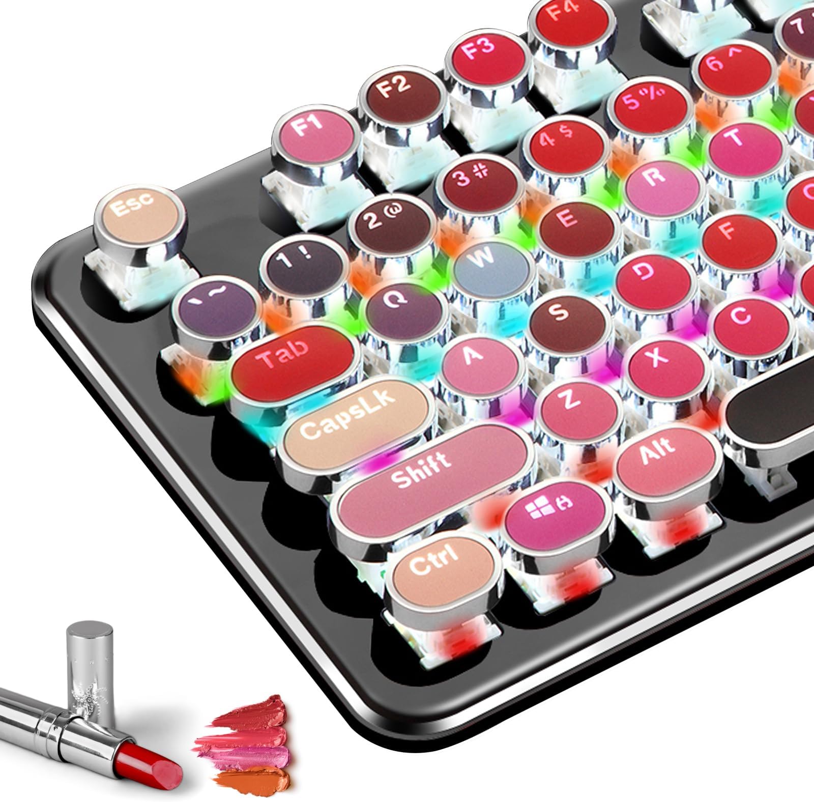 Basaltech Keyboard Typewriter Style with Rainbow LED Backlight,Vintage ...