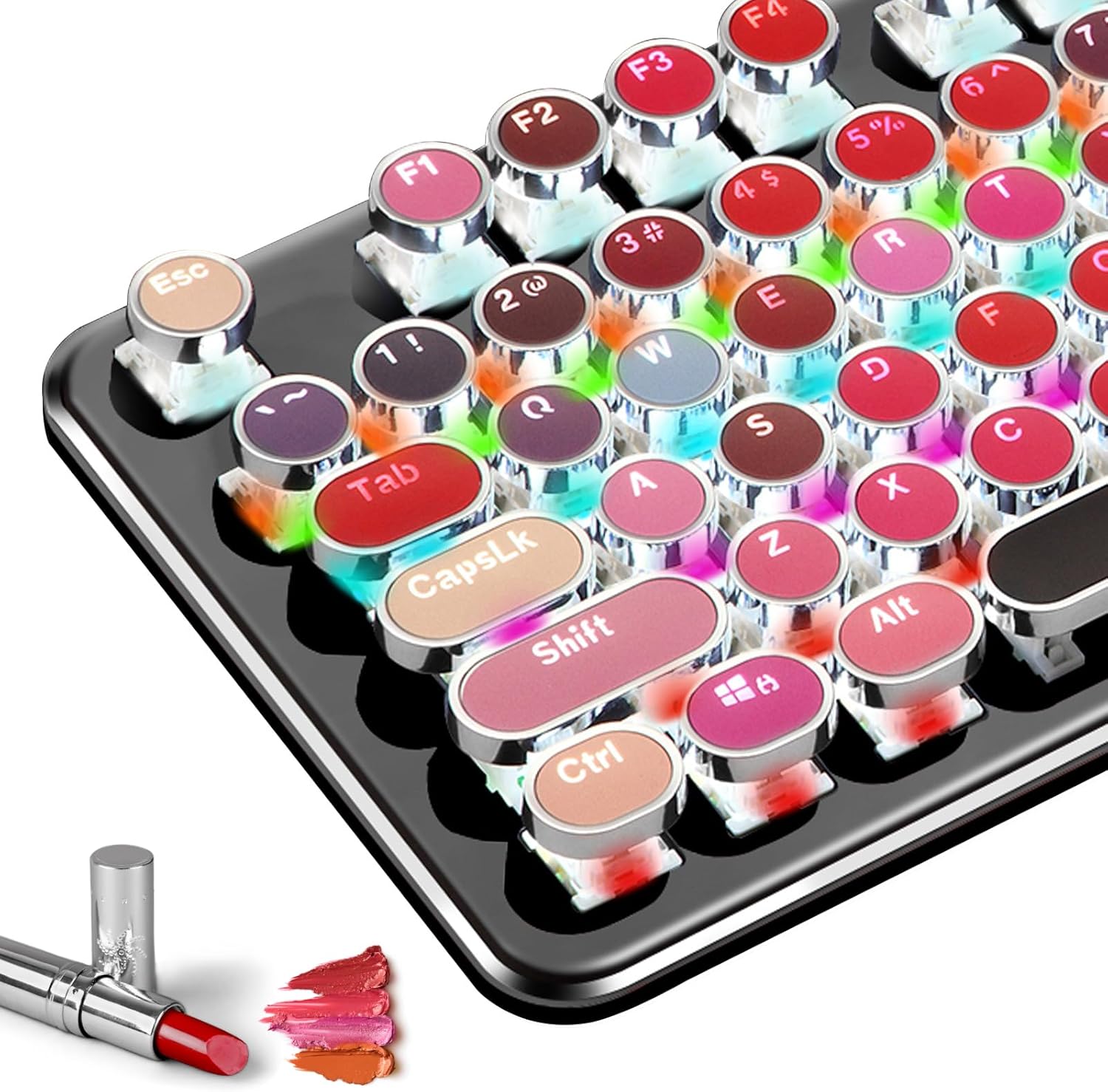 Basaltech Keyboard Typewriter Style with Rainbow LED Backlight,Vintage ...