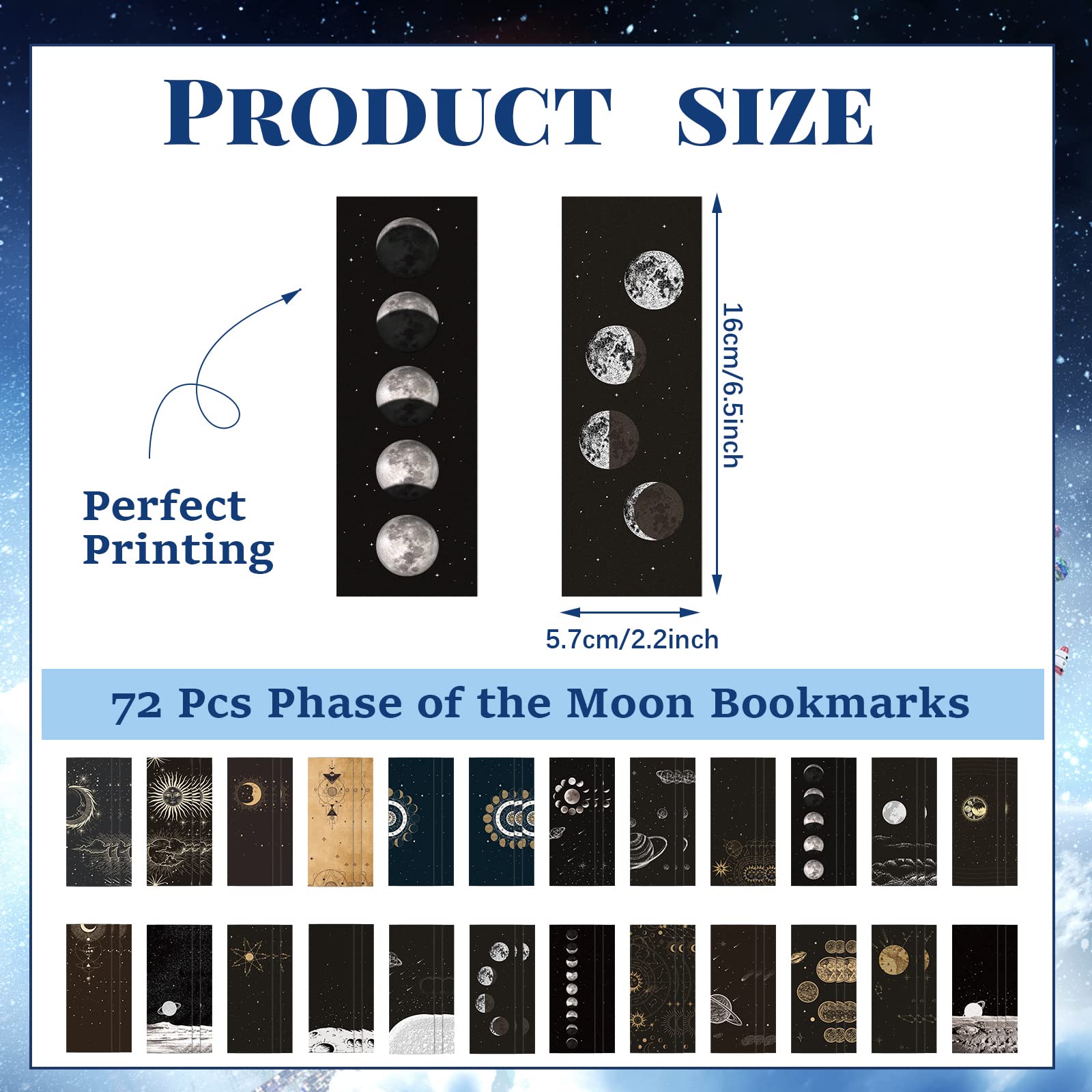Snapklik.com : 72 Pcs Space Moon Paper Bookmarks Bulk Celestial Star ...