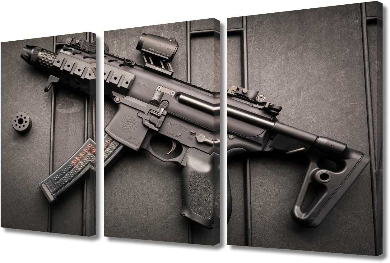 Amazon.com: 3 Panel Framed Wall Art Revolver Magazine and Automatic ...