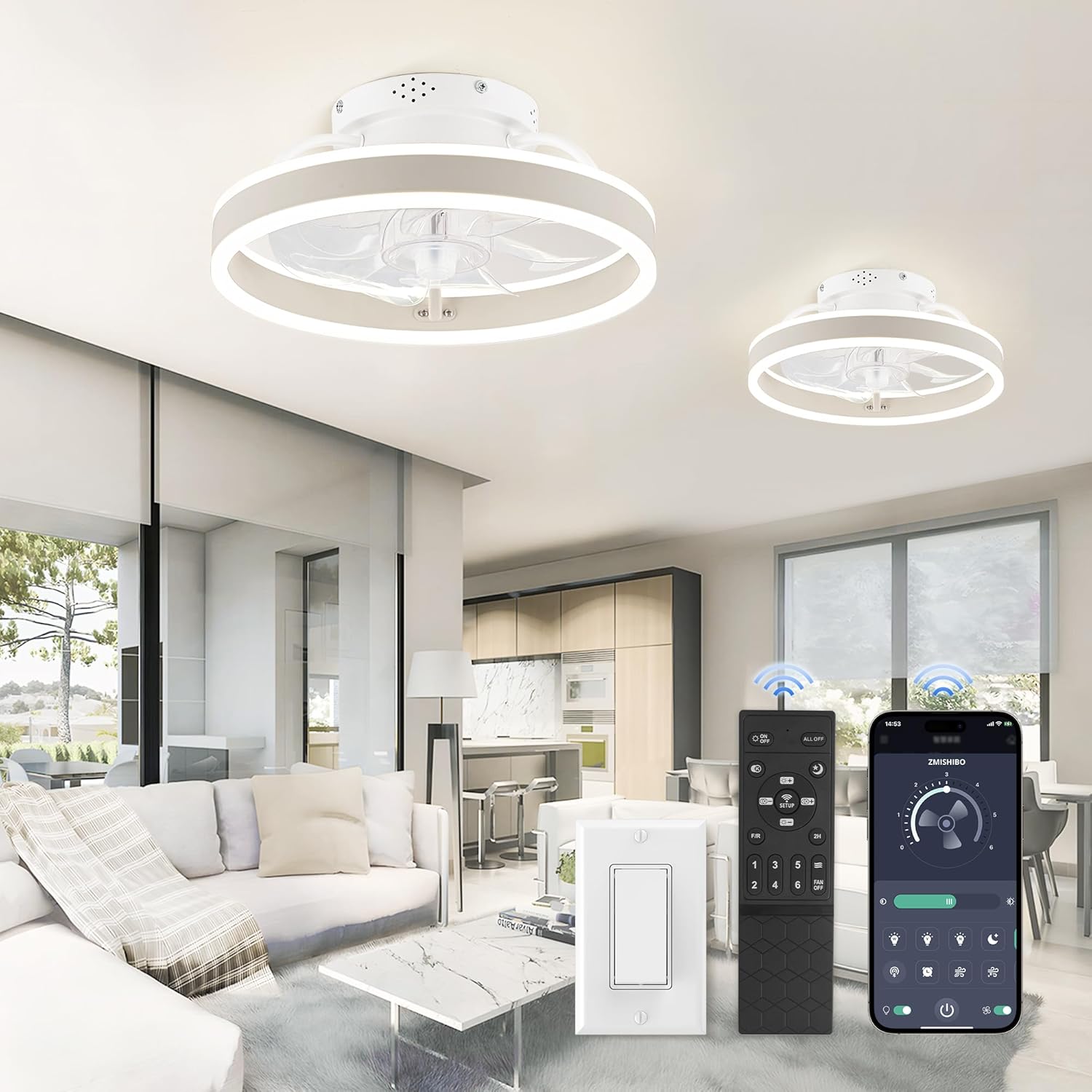 ZMISHIBO 2 Pack Low Profile Ceiling Fans with Lights and Remote, Modern ...