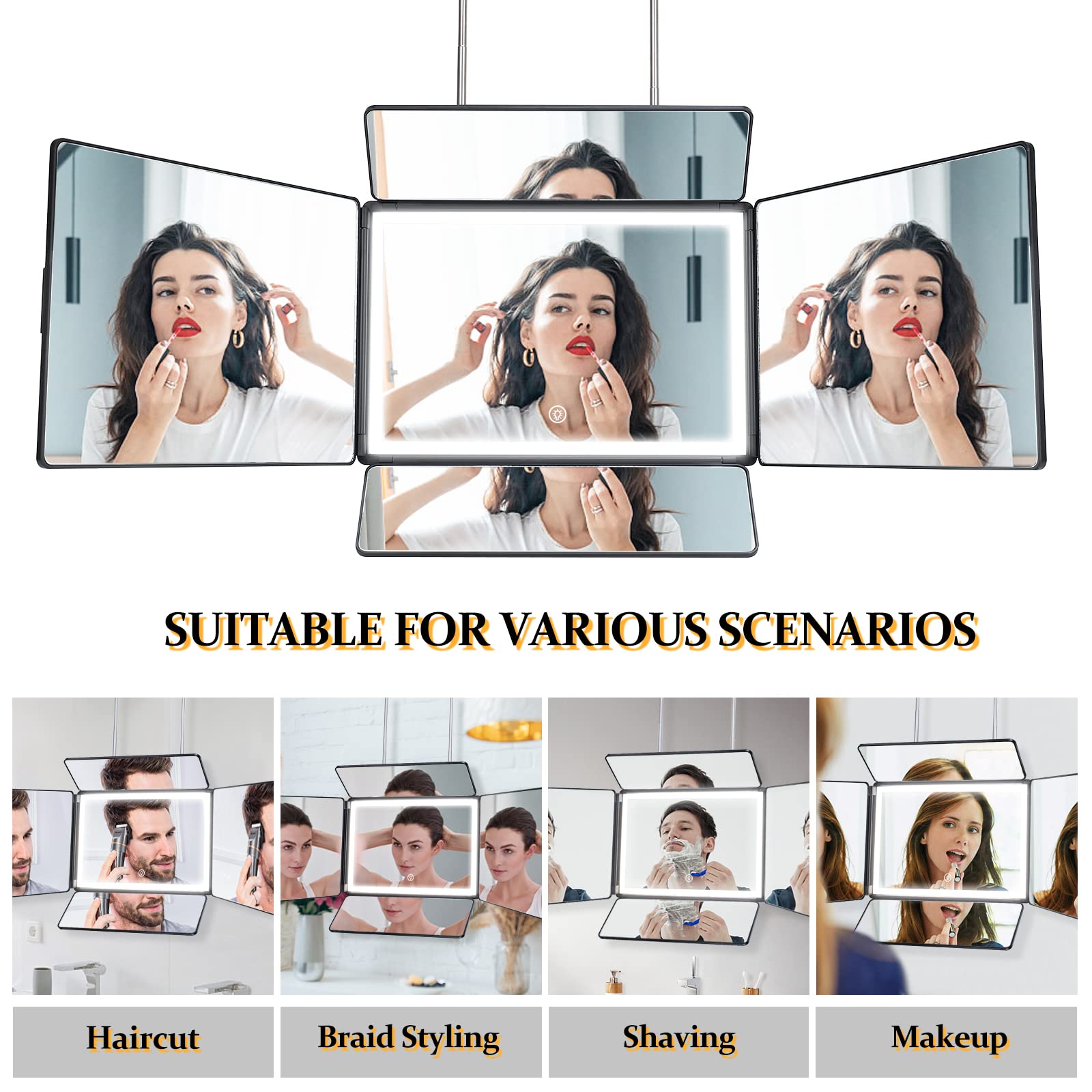 5 Way Mirror, 360° Mirror with 3 Color Lights for Self Hair Cutting for ...