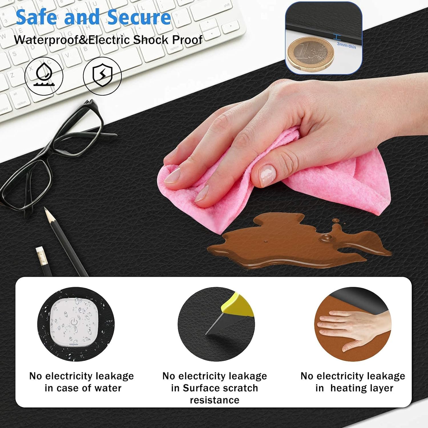 Large Heated Mat For Keyboard Heated Mouse Pad , Winter Hand Warmer ...