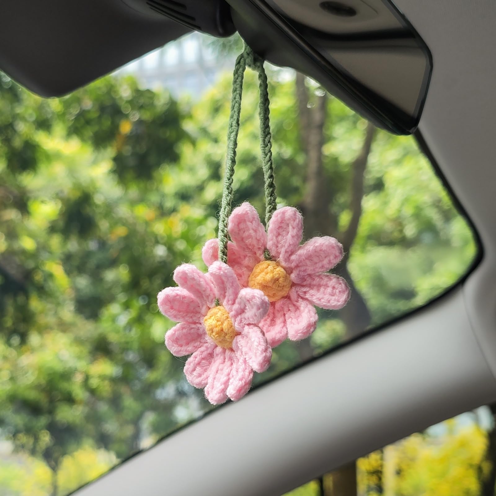 Amazon.com: Crochet Flowers Car Accessories,Car Rear View Mirror ...