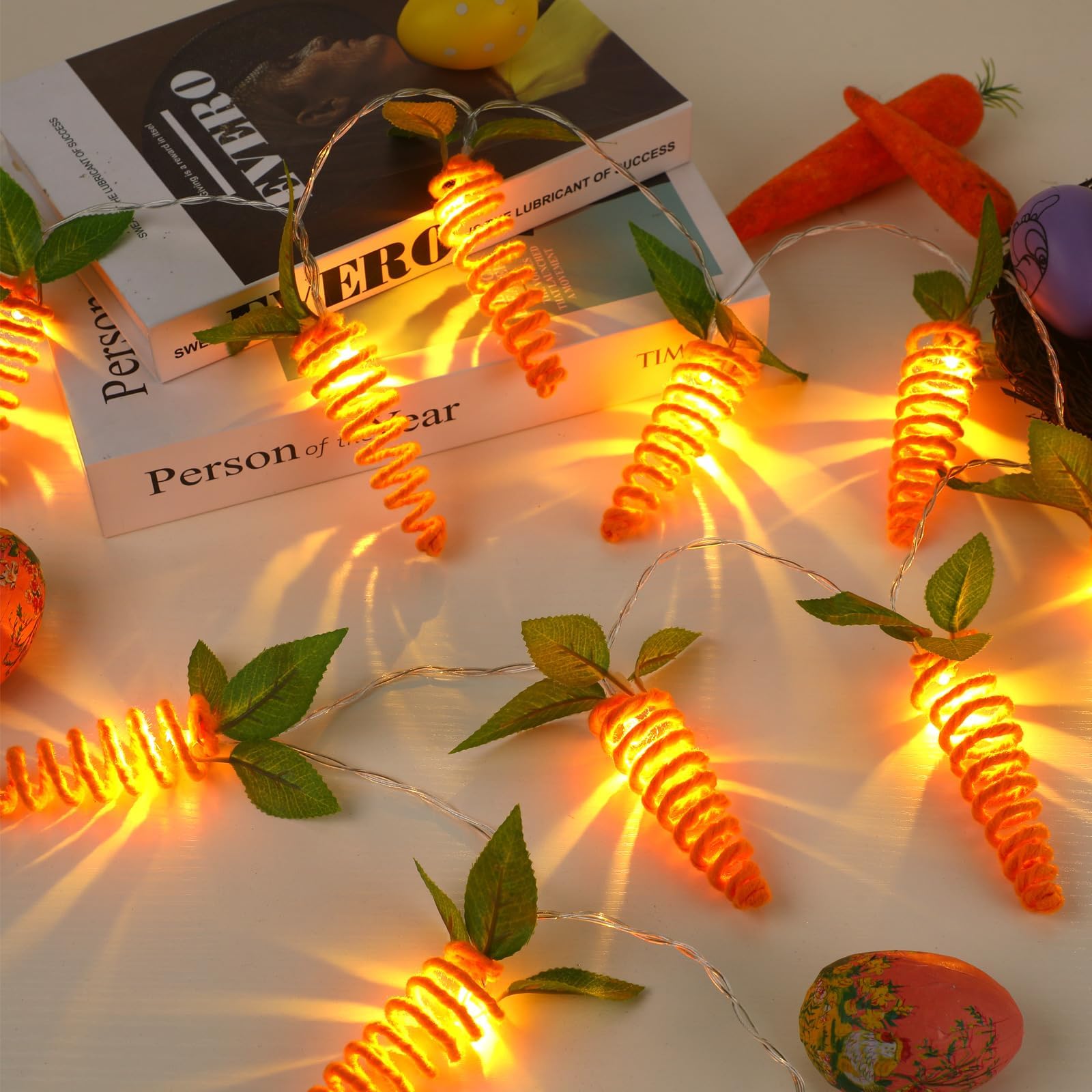 Amazon.com: Glooglitter 2 Pcs Easter String Lights Set Carrot String ...