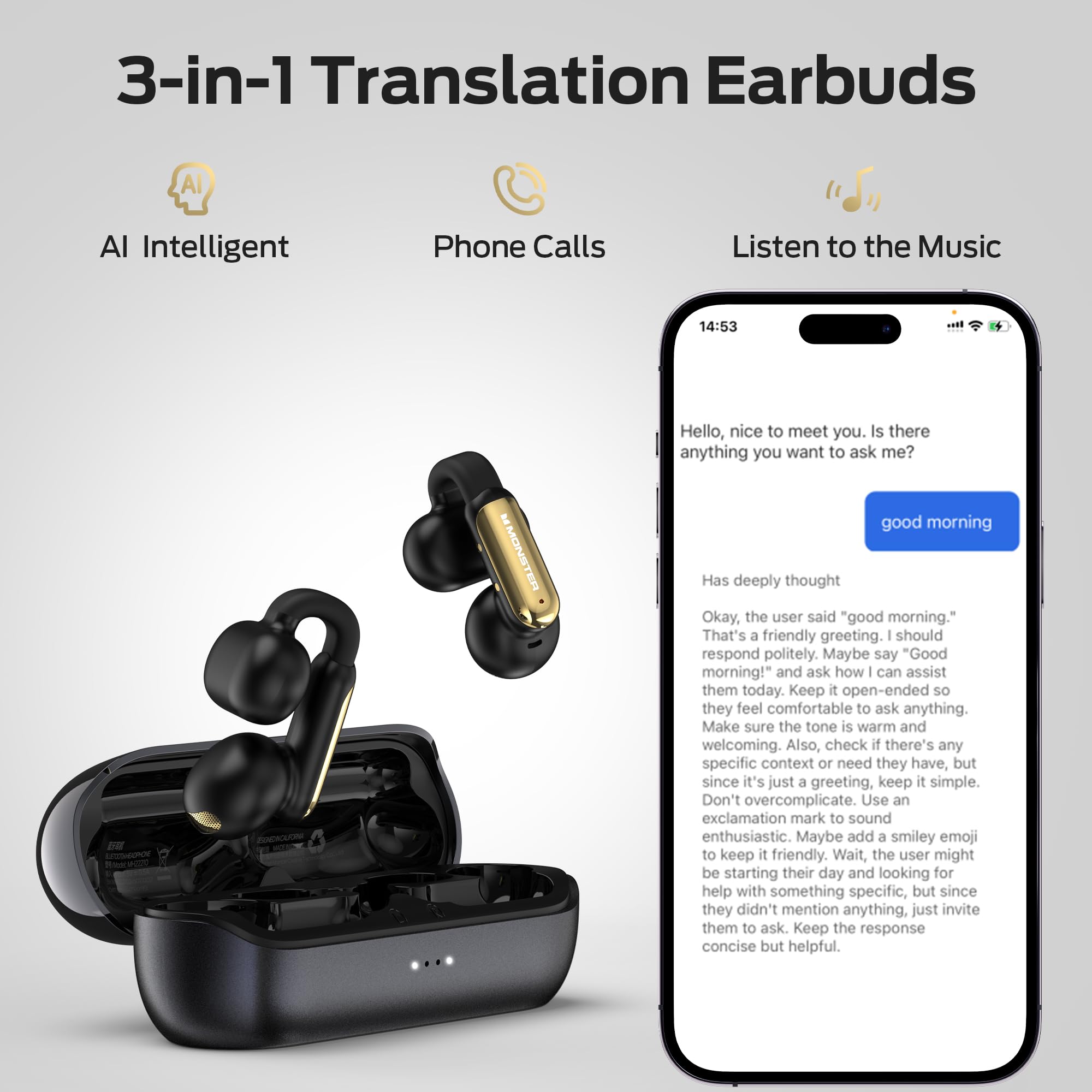 Snapklik.com : Monster AI Translation Earbuds Open AC601, 3-in-1 ...