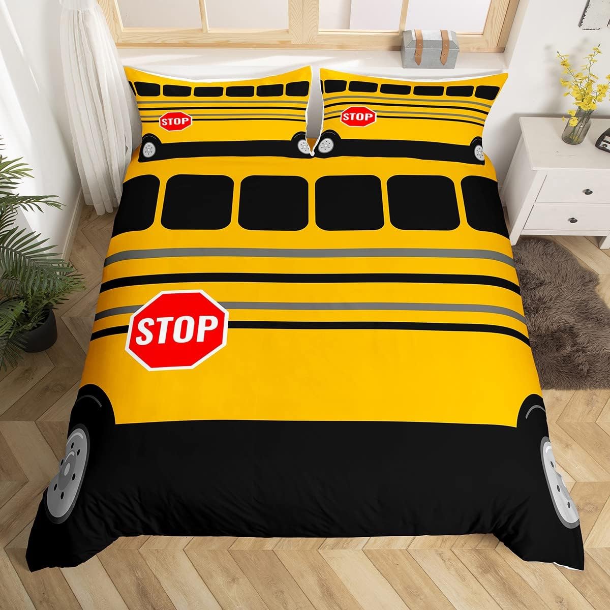 Amazon.com: Feelyou School Bus Bedding Set Cartoon Truck Car Duvet ...