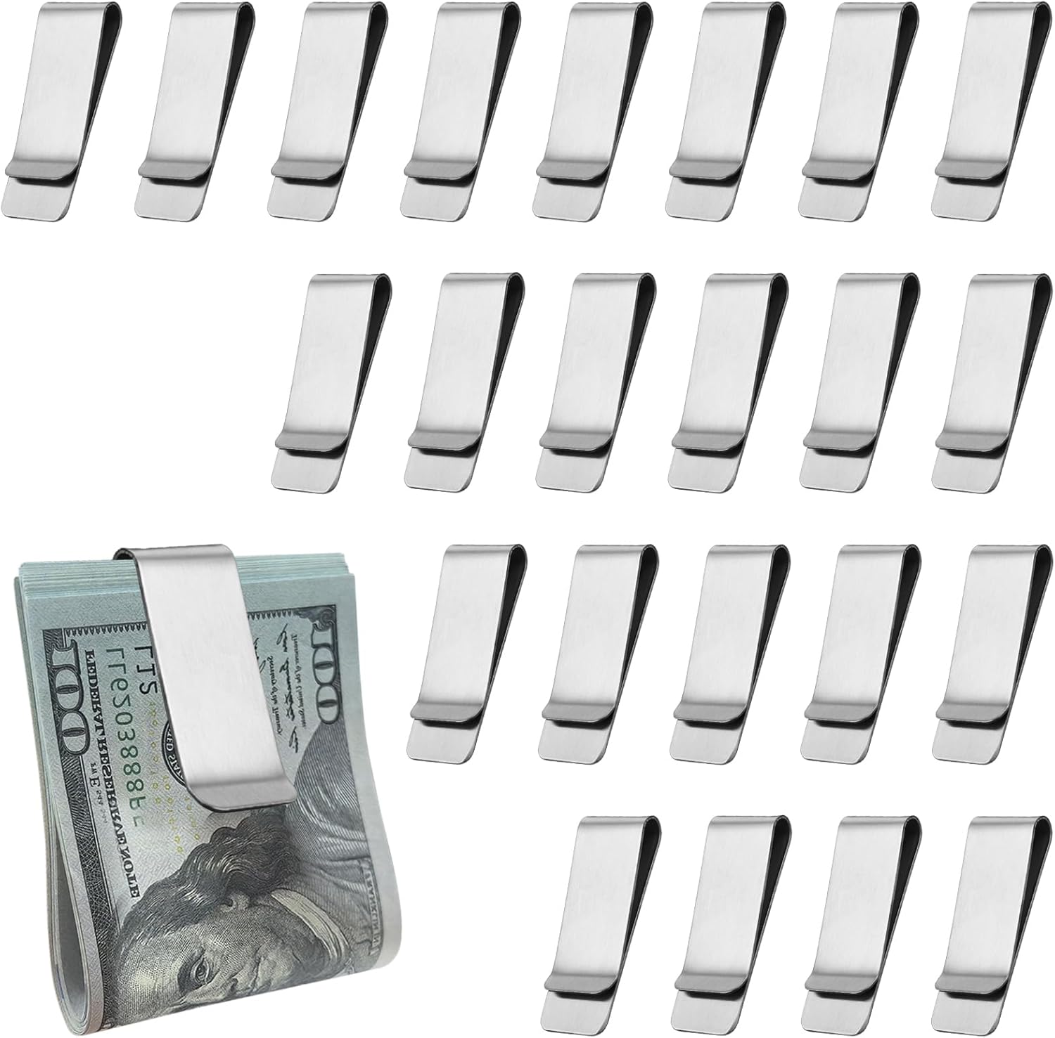 24 Pack Stainless Steel Money Clip Small Men's Slim Money Clip Metal ...