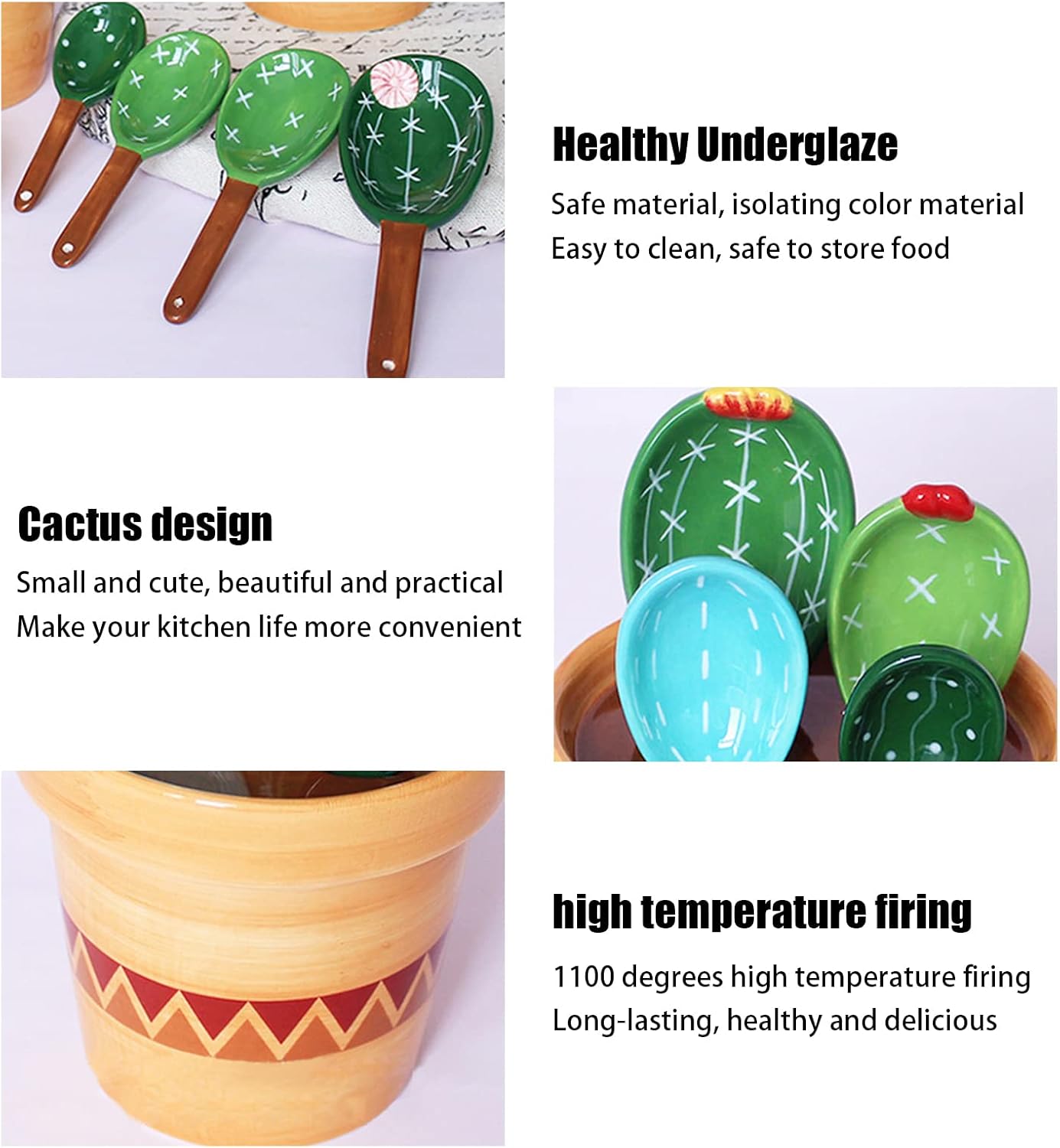 Cactus Measuring Spoons Set in Pot, Measuring Spoons Set-Cactus Shape ...