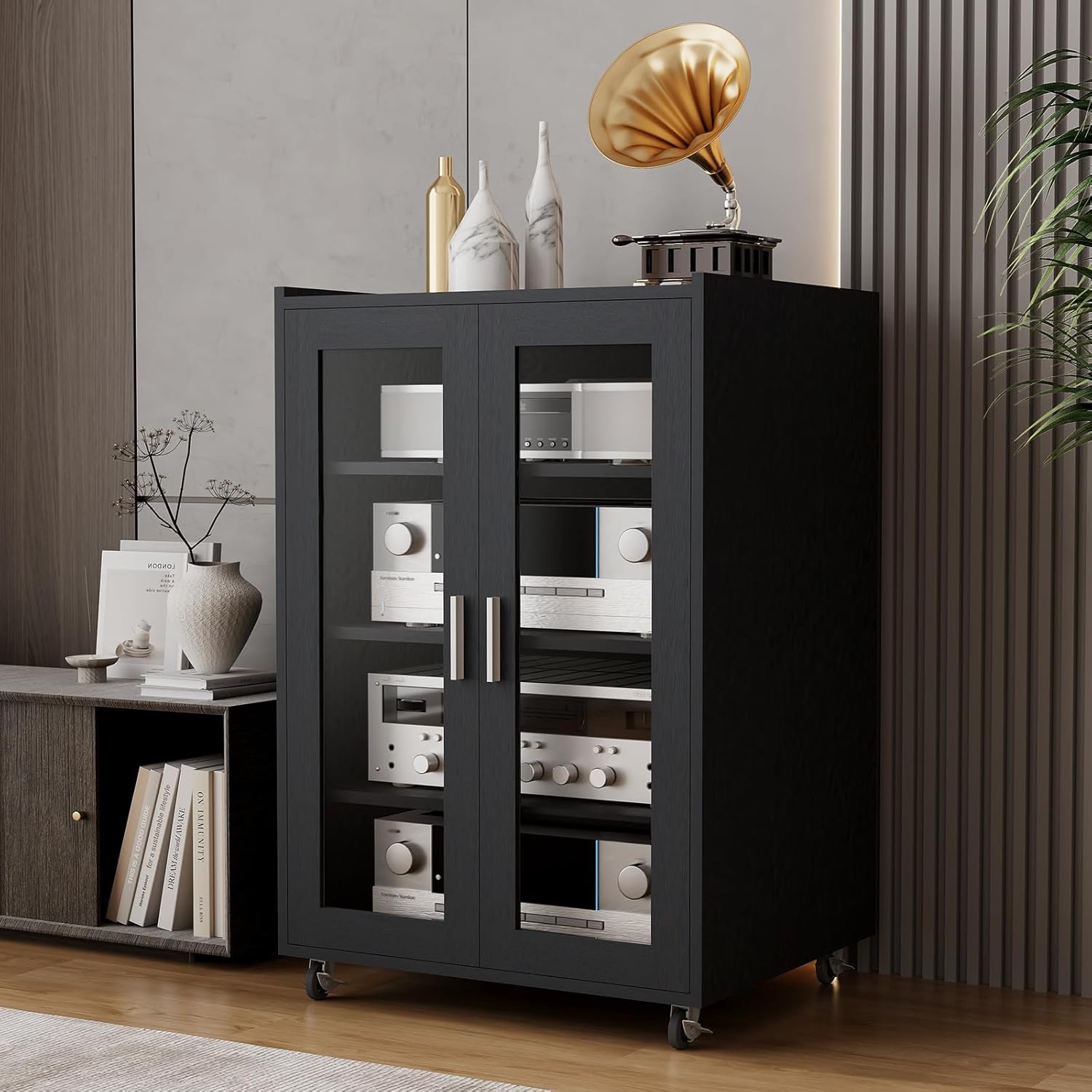 Amazon.com: ELECWISH Media Storage Cabinet, Audio-Video Media Stand ...