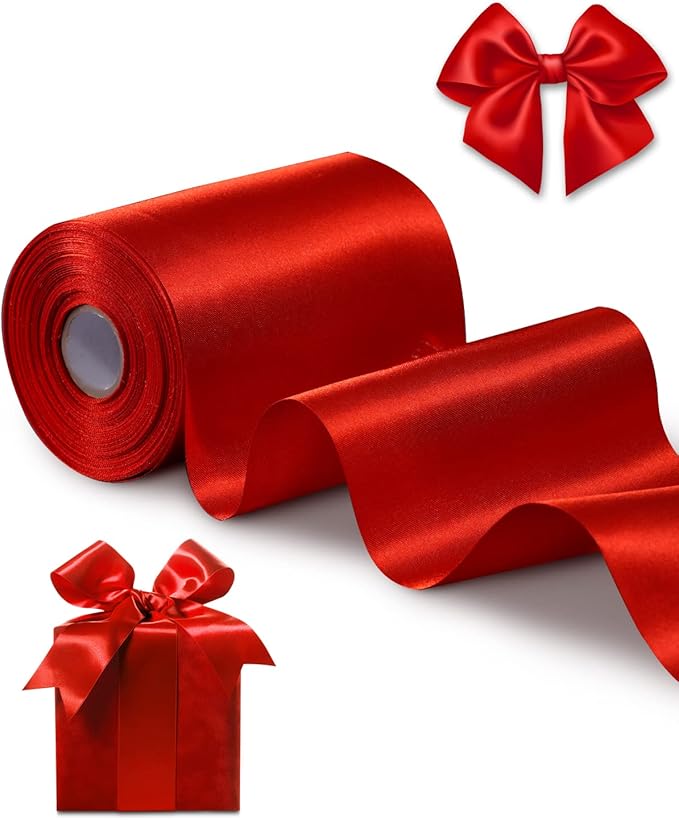 FAKILO Red Satin Ribbon 4 Inch x 22 yd Wide Thick Ribbon for A Grand ...