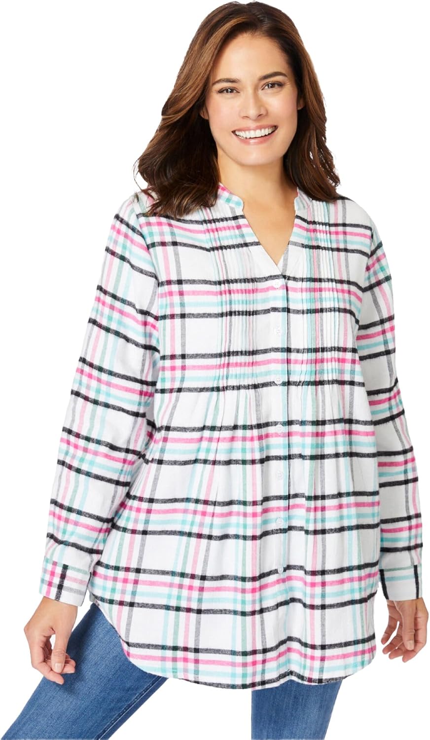 Woman Within Women's Plus Size Pintucked Flannel Shirt