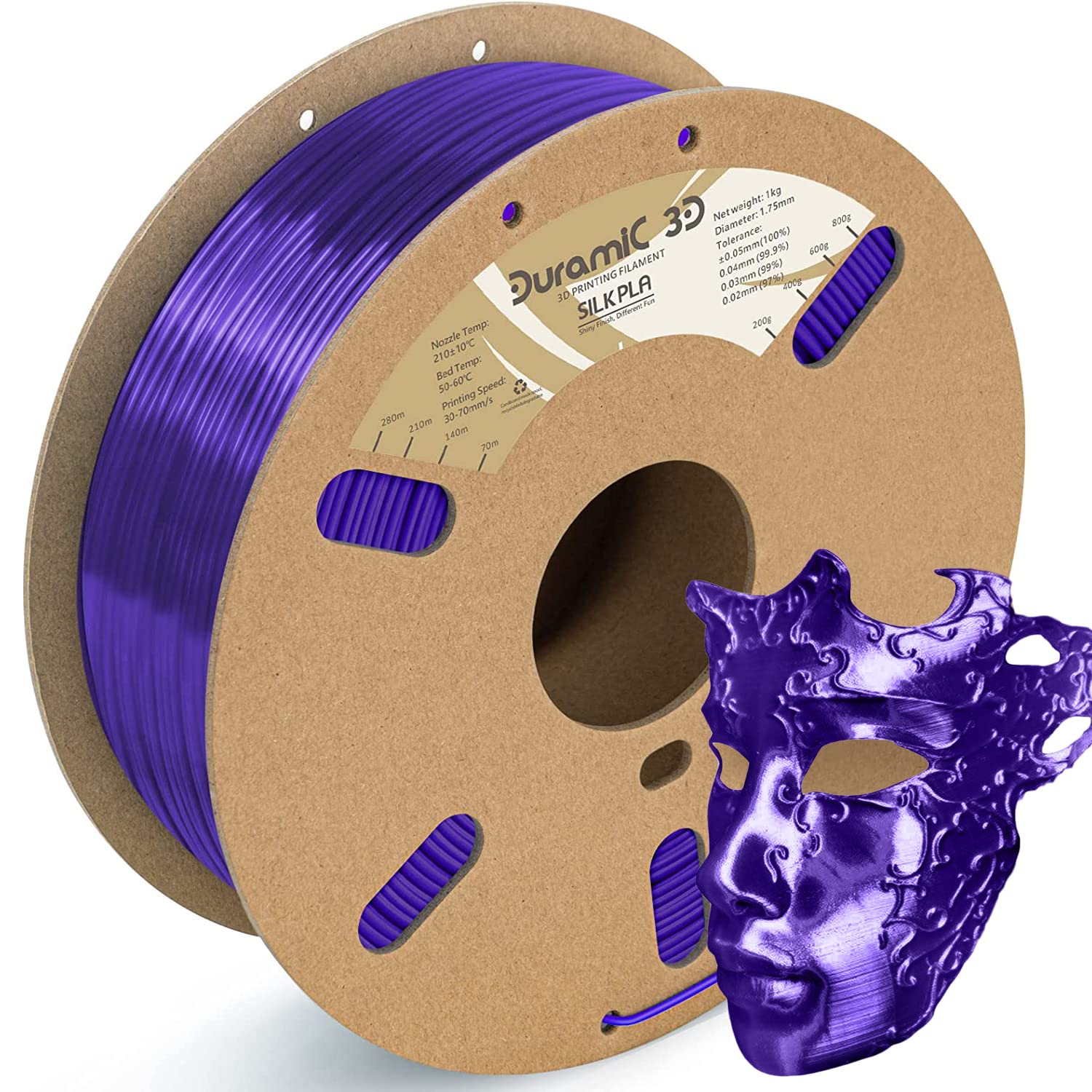 Duramic 3D Shiny Silk PLA Filament 1.75mm Purple, Shiny Purple PLA ...
