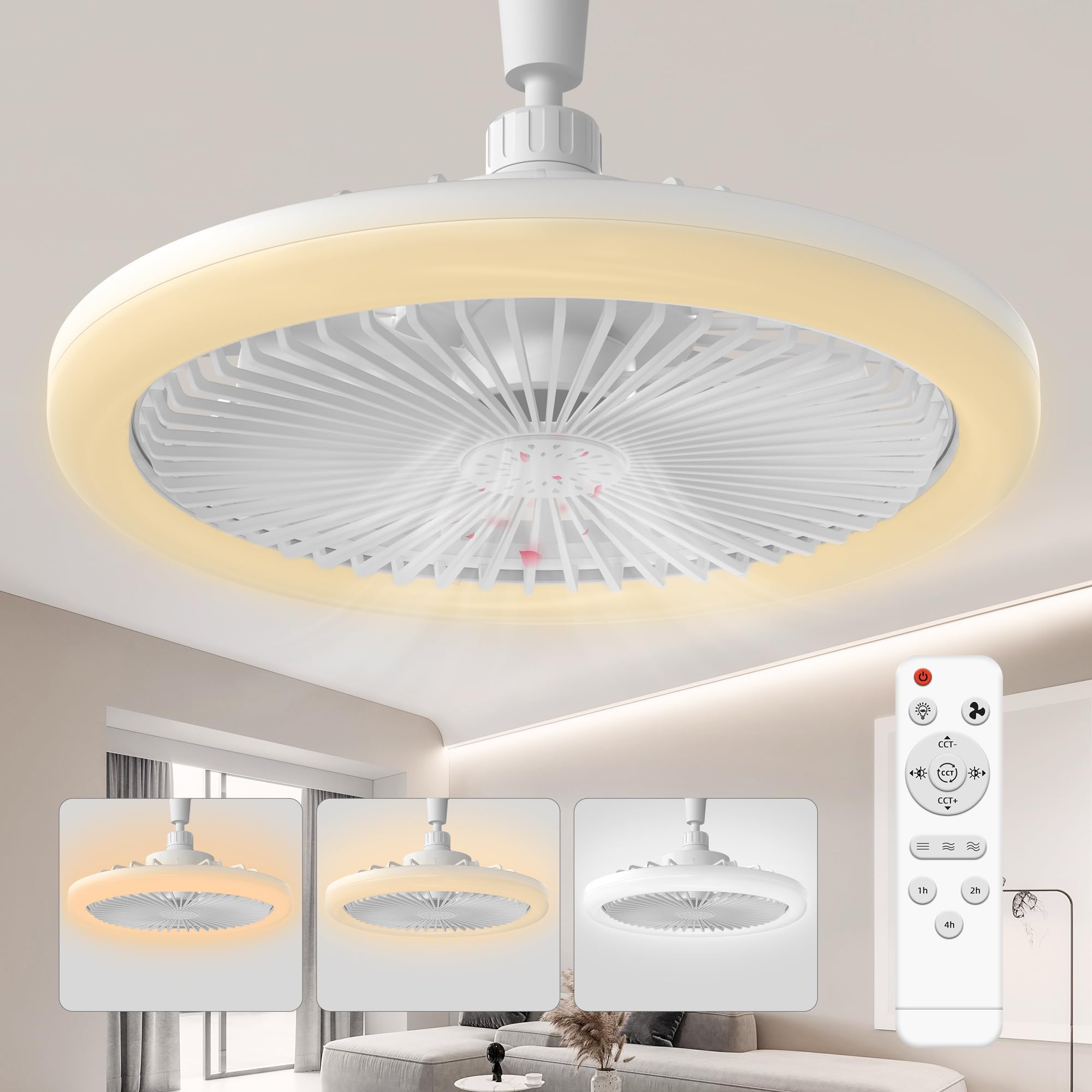 CICIYIG Small Ceiling Fan Indoor with Lights Bulb 10" E26 Screw Base ...