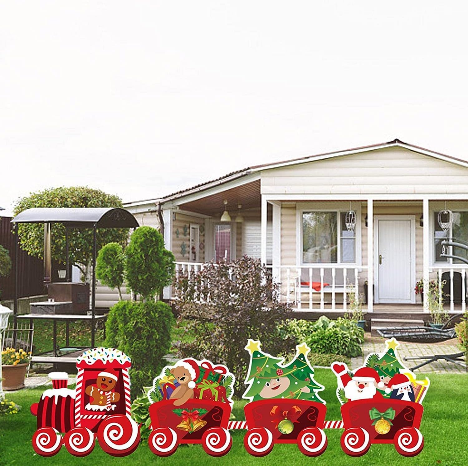 Amazon.com : 4 Pack Christmas Train Yard Signs, Christmas Tree ...