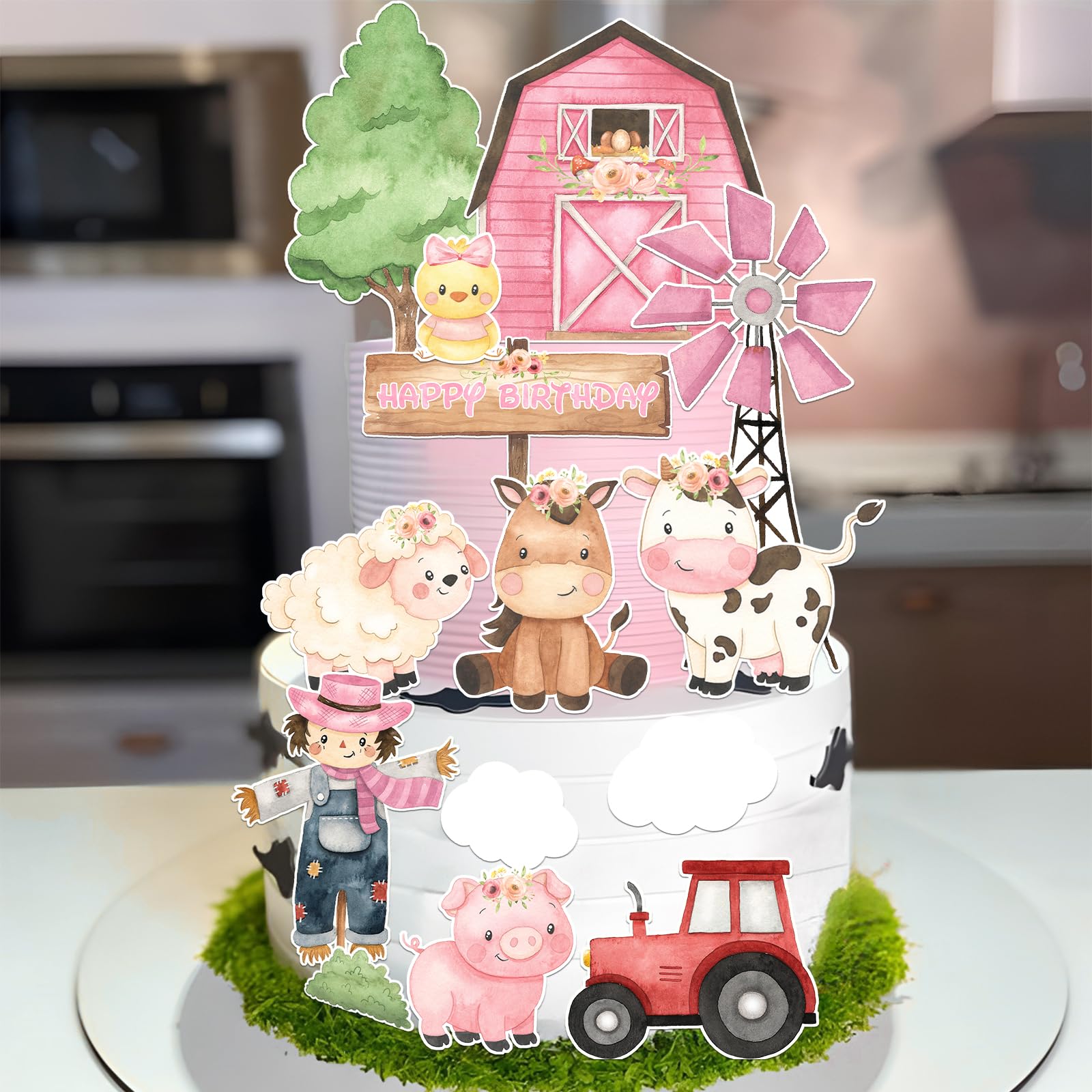 Snapklik.com : Pink Farm Cake Toppers For Farm Animals Birthday ...