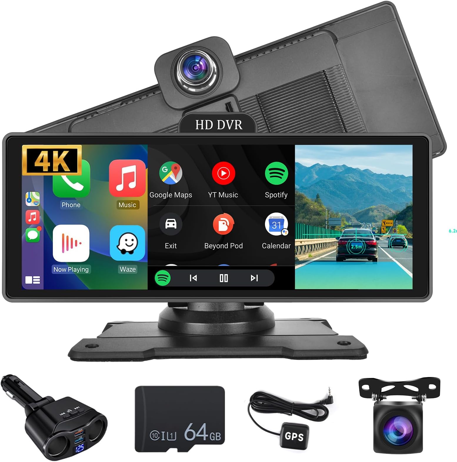 Amazon.com: 4K Display Portable Car Stereo Dash Cam with GPS ADAS ...