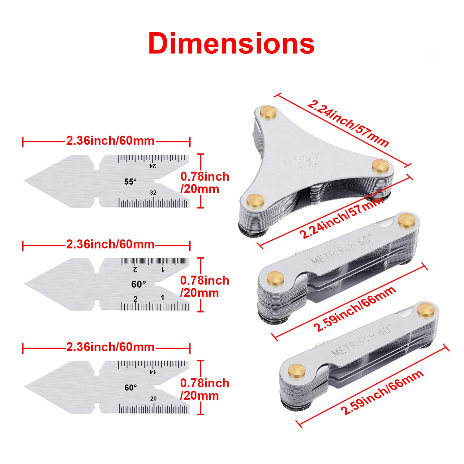 Snapklik.com : 6 Pieces Thread Pitch Gauges Measure Tool Set Stainless ...