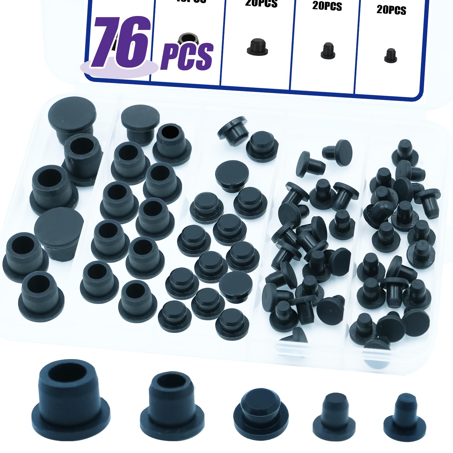 Amazon.com: 76PCS Black Hole Plugs Silicone Stoppers Assortment Kit ...