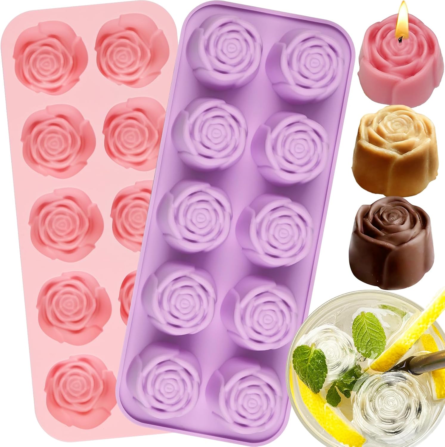 Amazon.com: Rose Silicone Mold, 2 Pcs Rose Chocolate Mold 20 Cavity ...