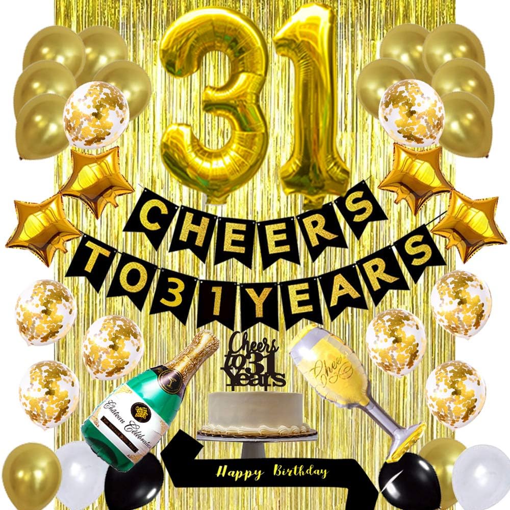 Amazon.com: Gold 31st Birthday Decorations kit, Cheers To 31 Years ...