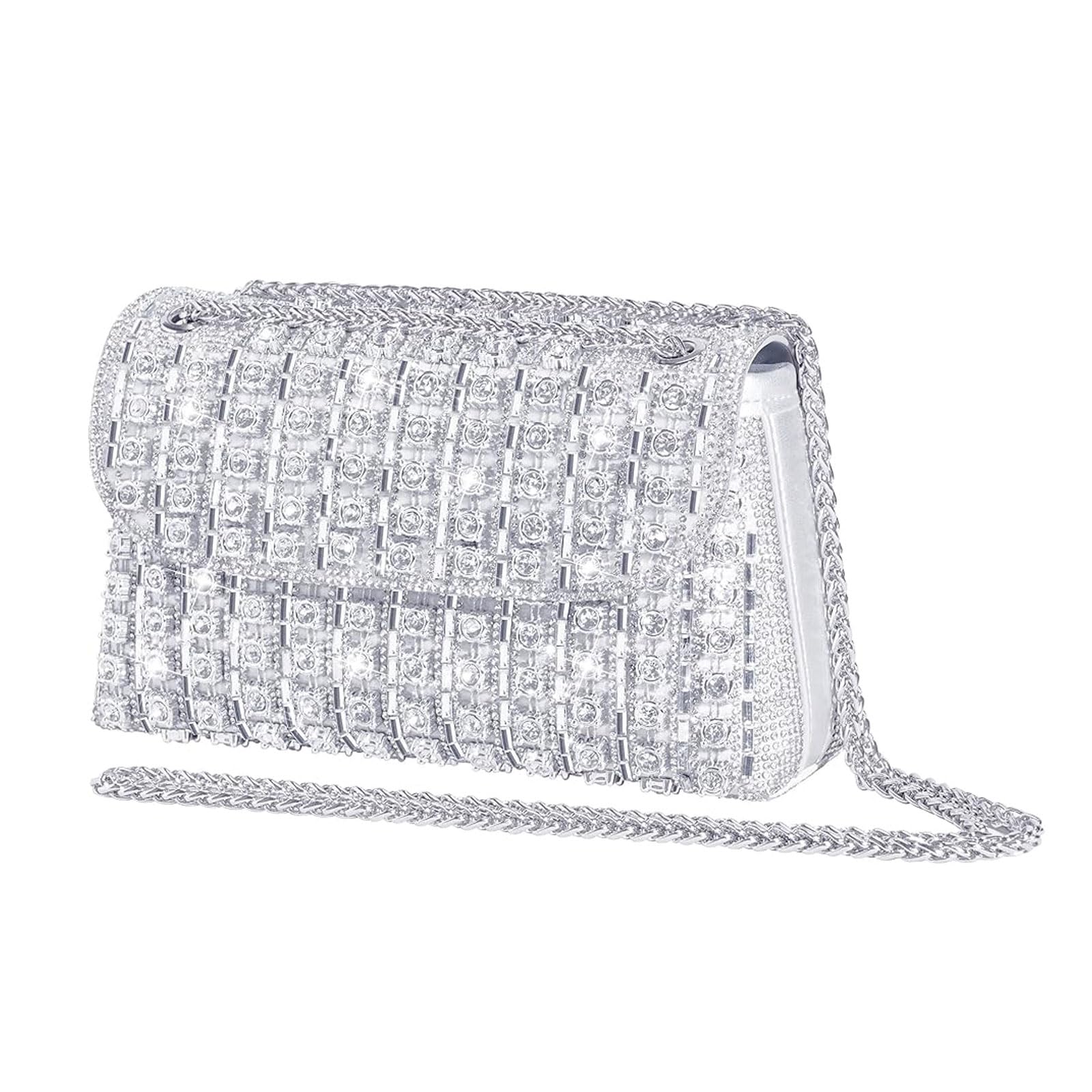 EJJUOO Rhinestone Silver Clutch Purse, Rhinestone Clutch Purse ...