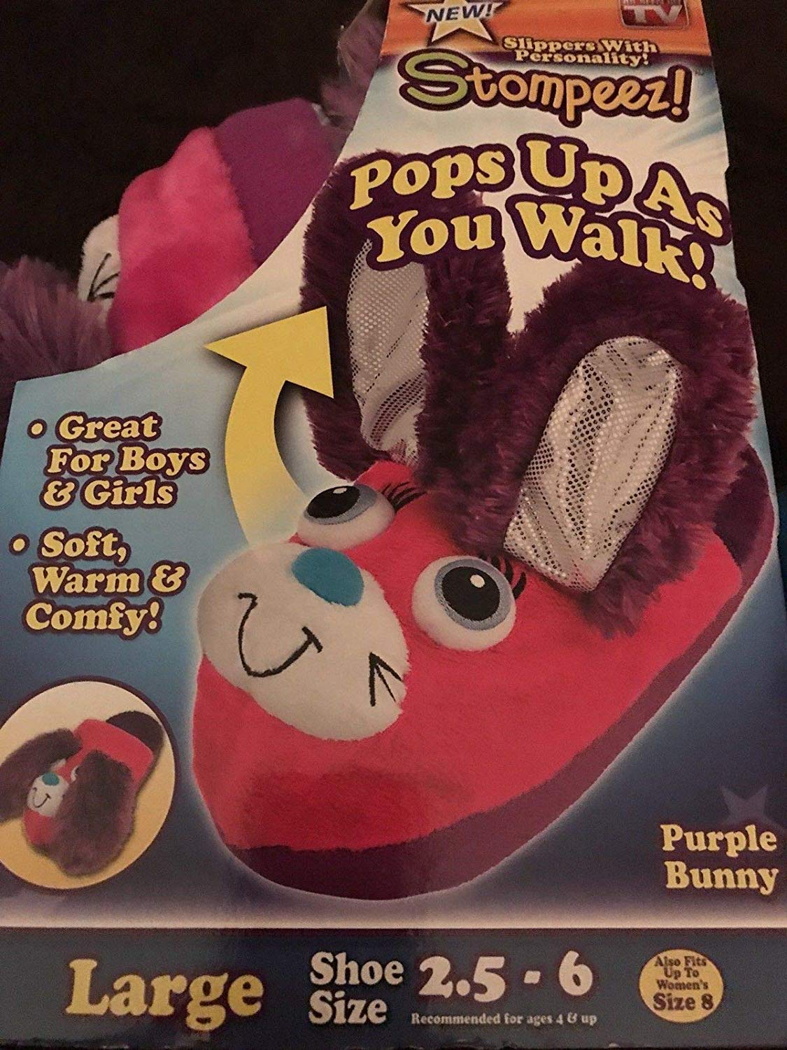 Stompeez Bunny Slippers With Personality! Purple / Pink, Medium Size 11 ...