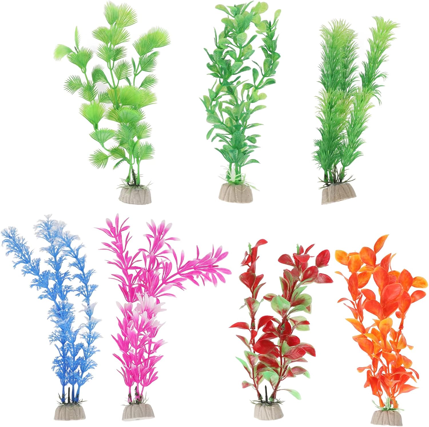 Amazon.com: MEUMITY 7Pcs Aquarium Plastic Plants Fish Bowl Colorful ...