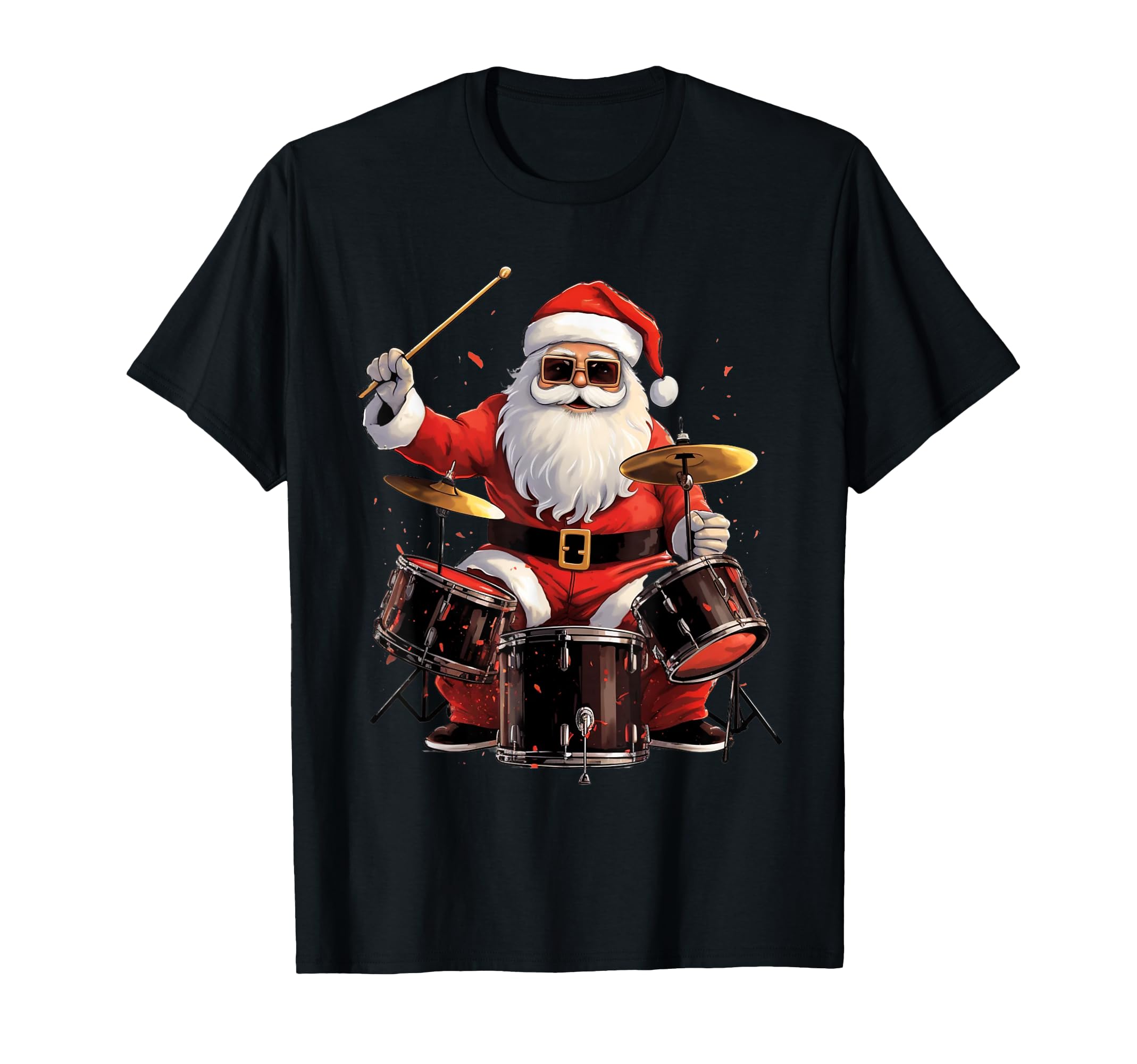 Amazon.com: Drummer Santa Playing Drums Funny Christmas Drummer Xmas T ...