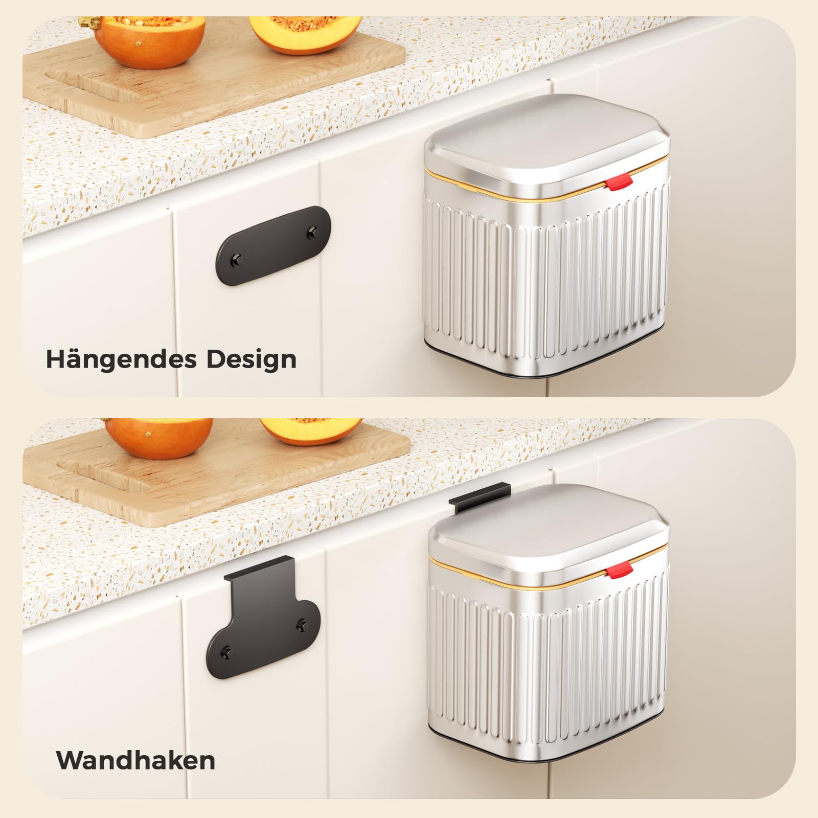 Stainless Steel Compost Bin for Kitchen, Hanging Bin with Lid, 4L ...