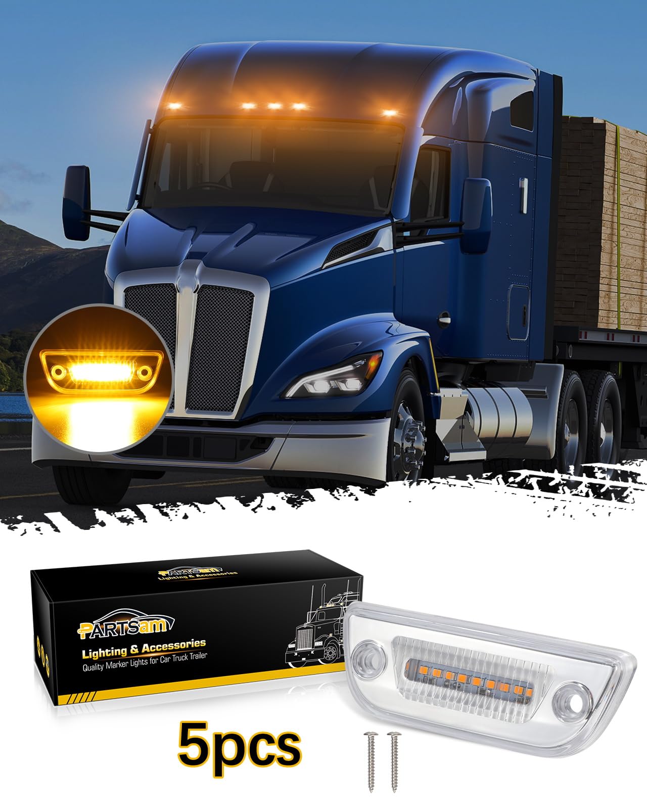 Peterbilt Running Lights Kojem 5 Pcs 31LED Amber Truck Cab Marker